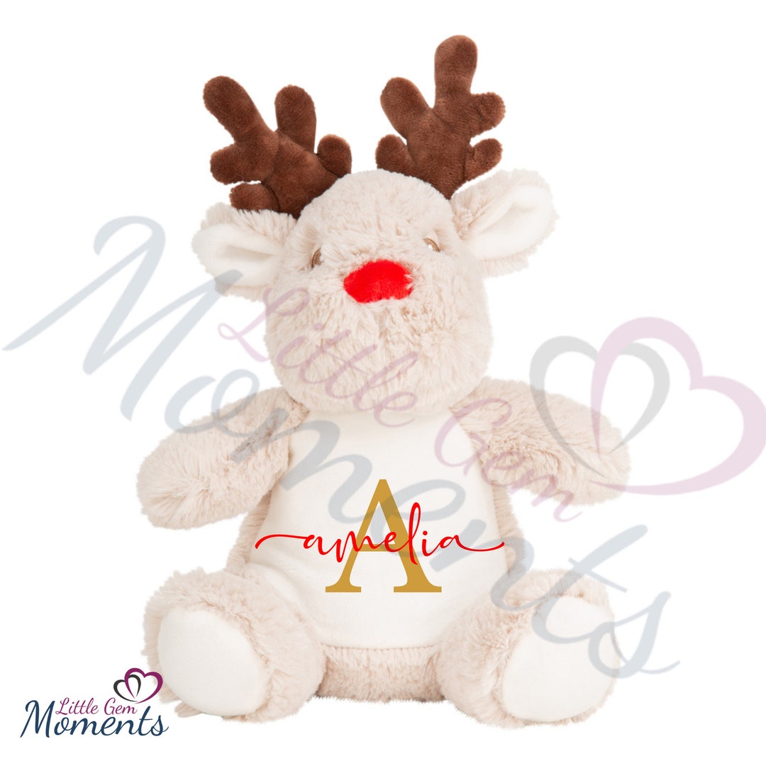 Personalised Christmas Reindeer Teddy. 26cm Reindeer Plush ...
