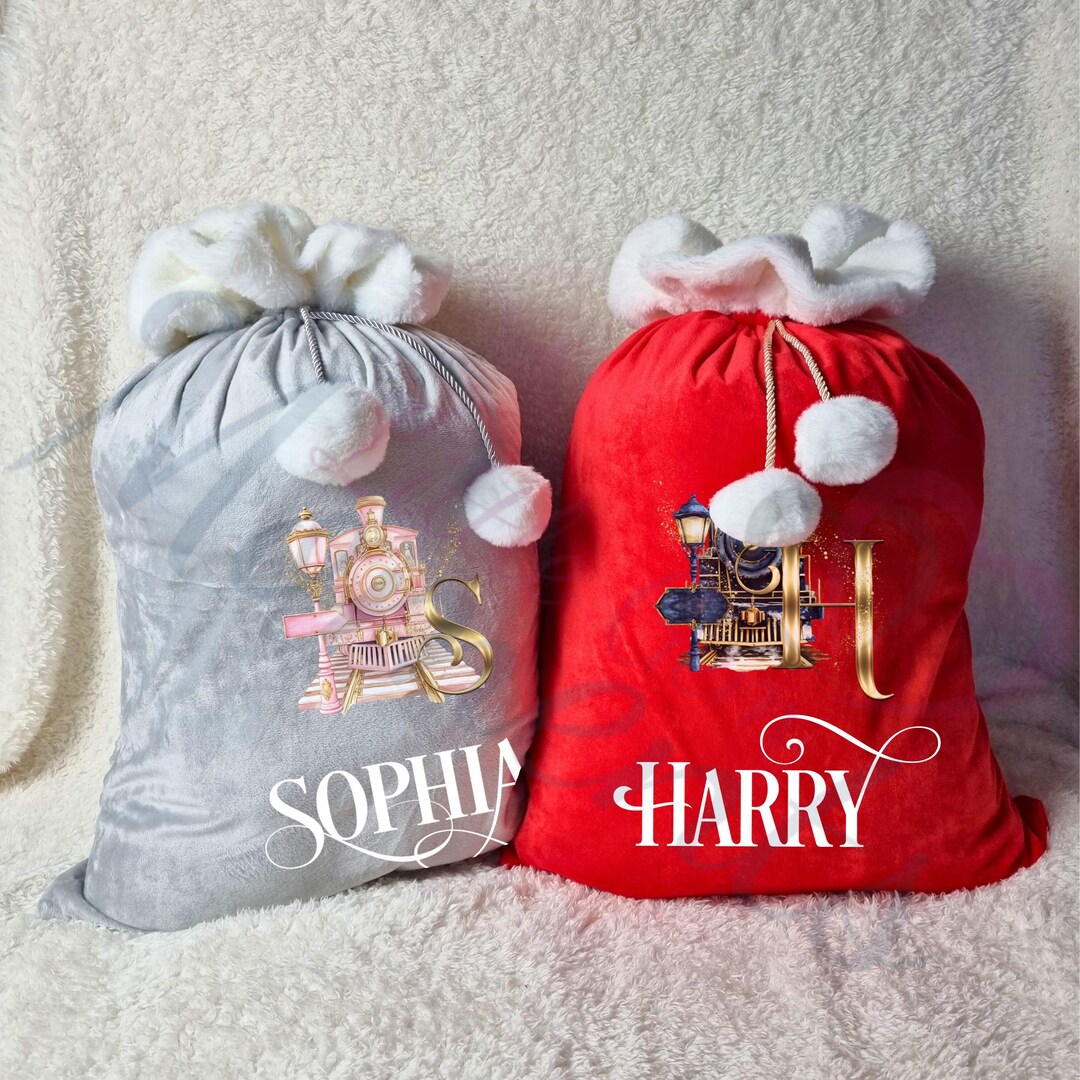 Luxury Plush Velvet Personalised Santa Gift Sacks - Red or Grey - 50cm ...