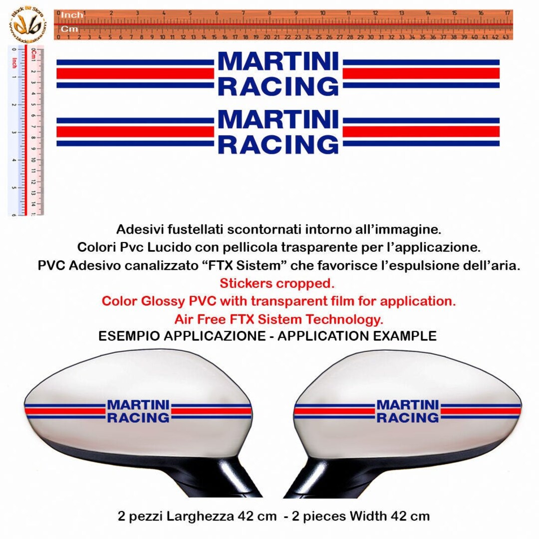 Stickers Mirrors Martini Racing Blue on Pvc Prespaced Motorcycle Car ...