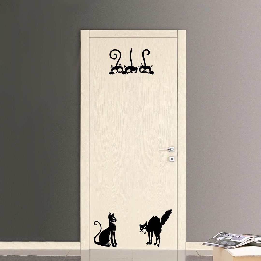 Adesivi murali tris gatti neri stampa PVC Wall sticker cats tris black ...