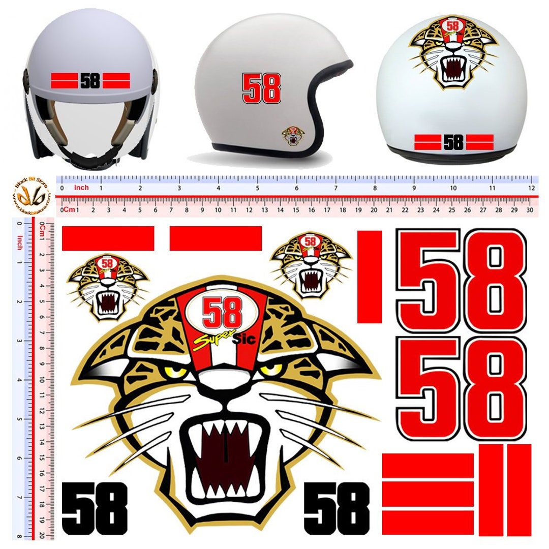 Tiger Helmet Stickers 58 Marco Simoncelli Race Your Life Moto Sticker ...
