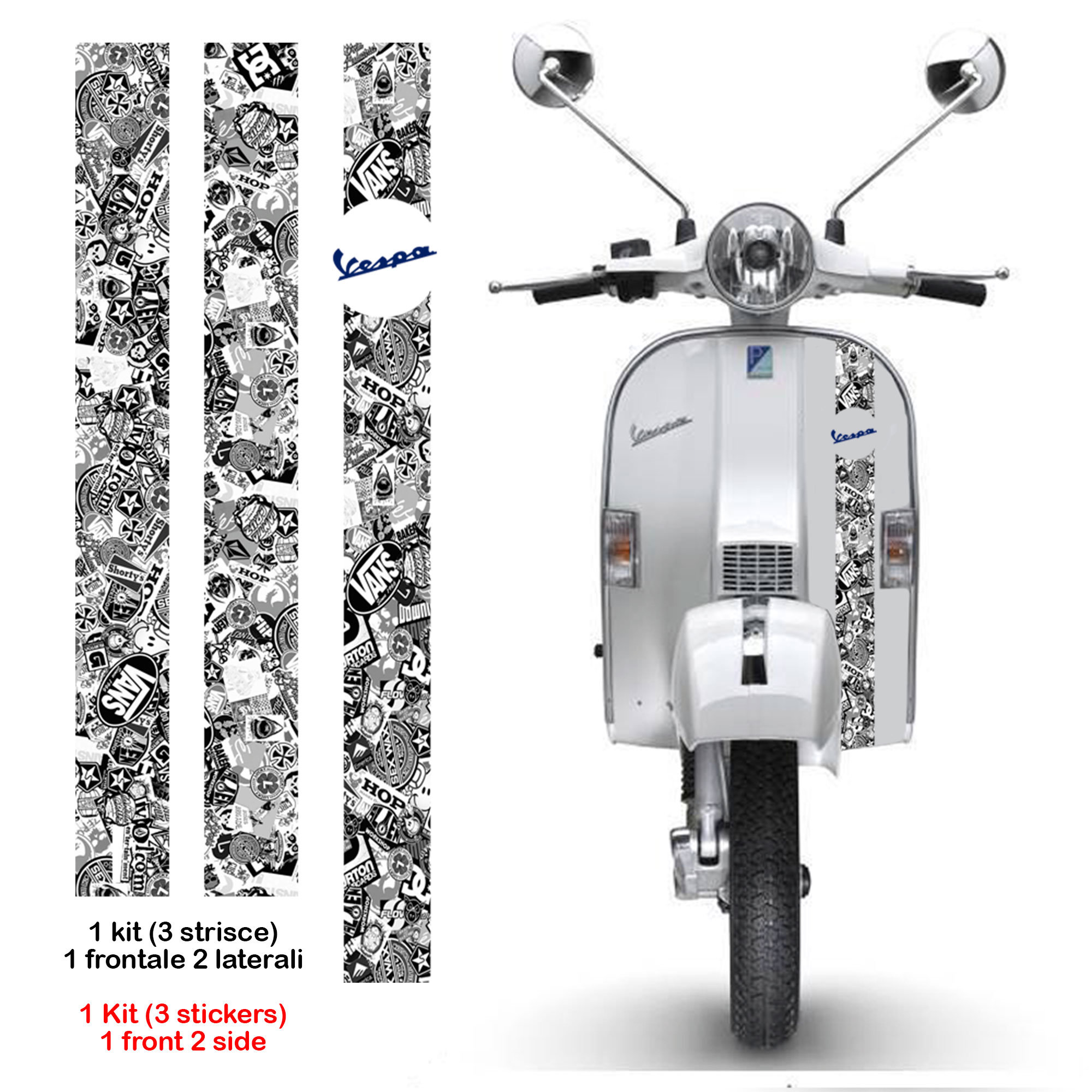 Vespa Sticker Strip Sticker Bomb White Black With Vespa Writing 1 - 3 ...