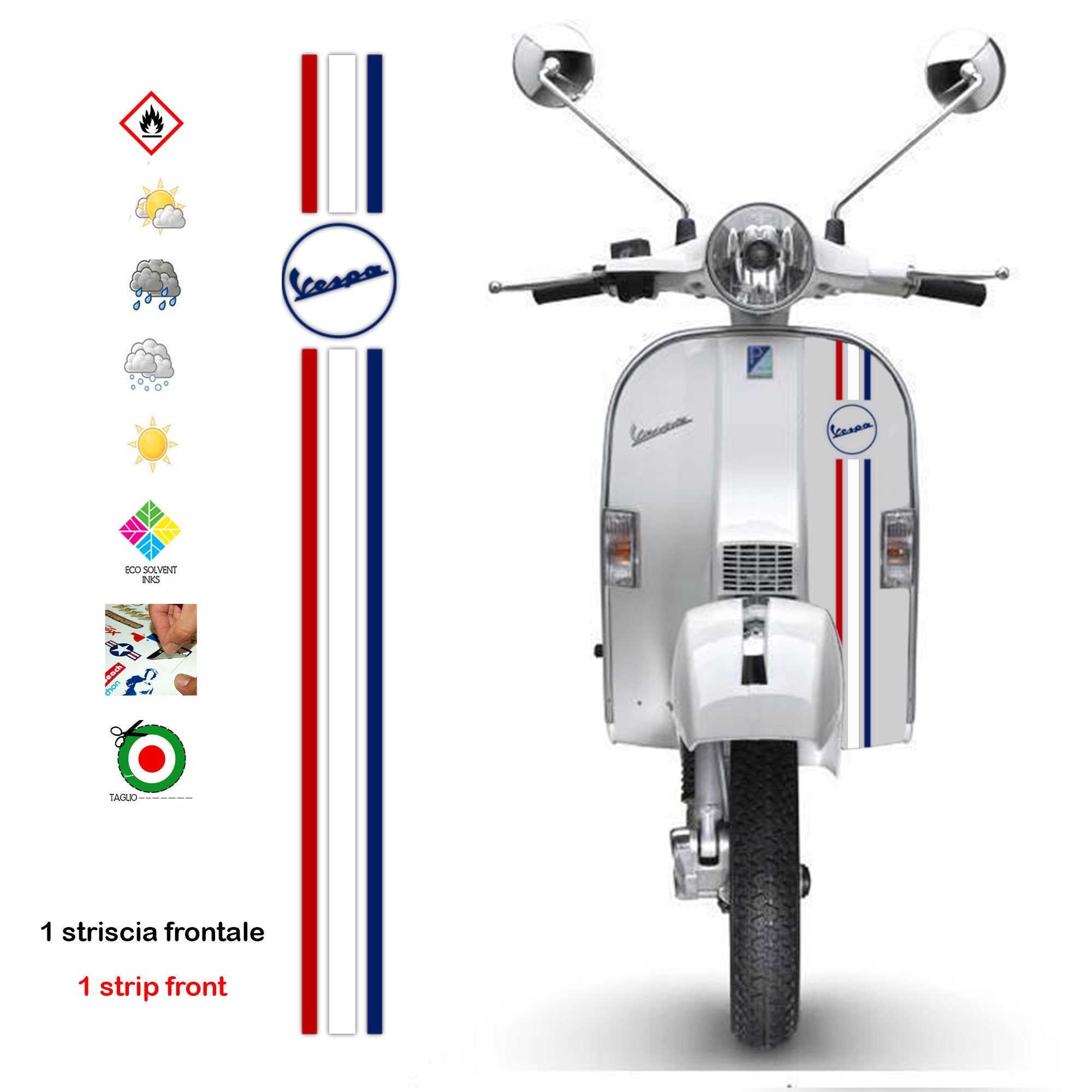 Sticker Vespa Red White Blue Stripes With Blue Round French Flag Cut ...