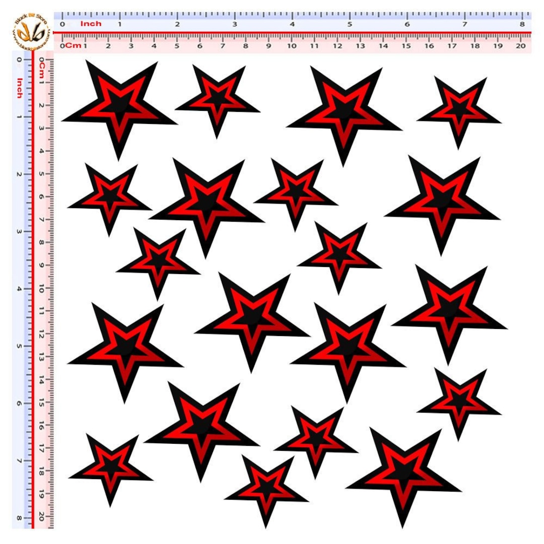 Stars Red Black Sticker Stickers Helmet Stars Red Black Print Pvc 20 ...