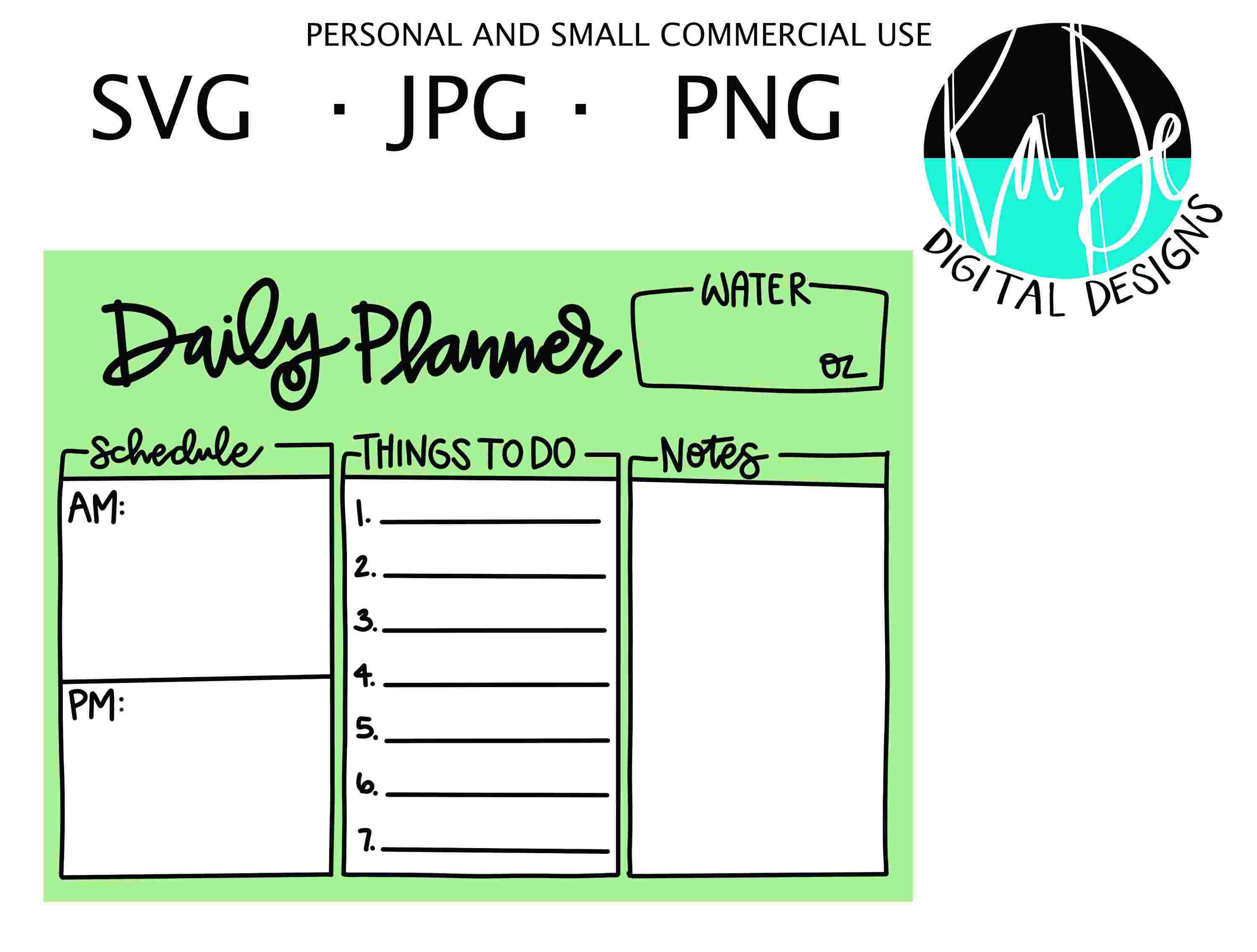 Daily Planner SVG PNG JPG Digital File Hand - Etsy