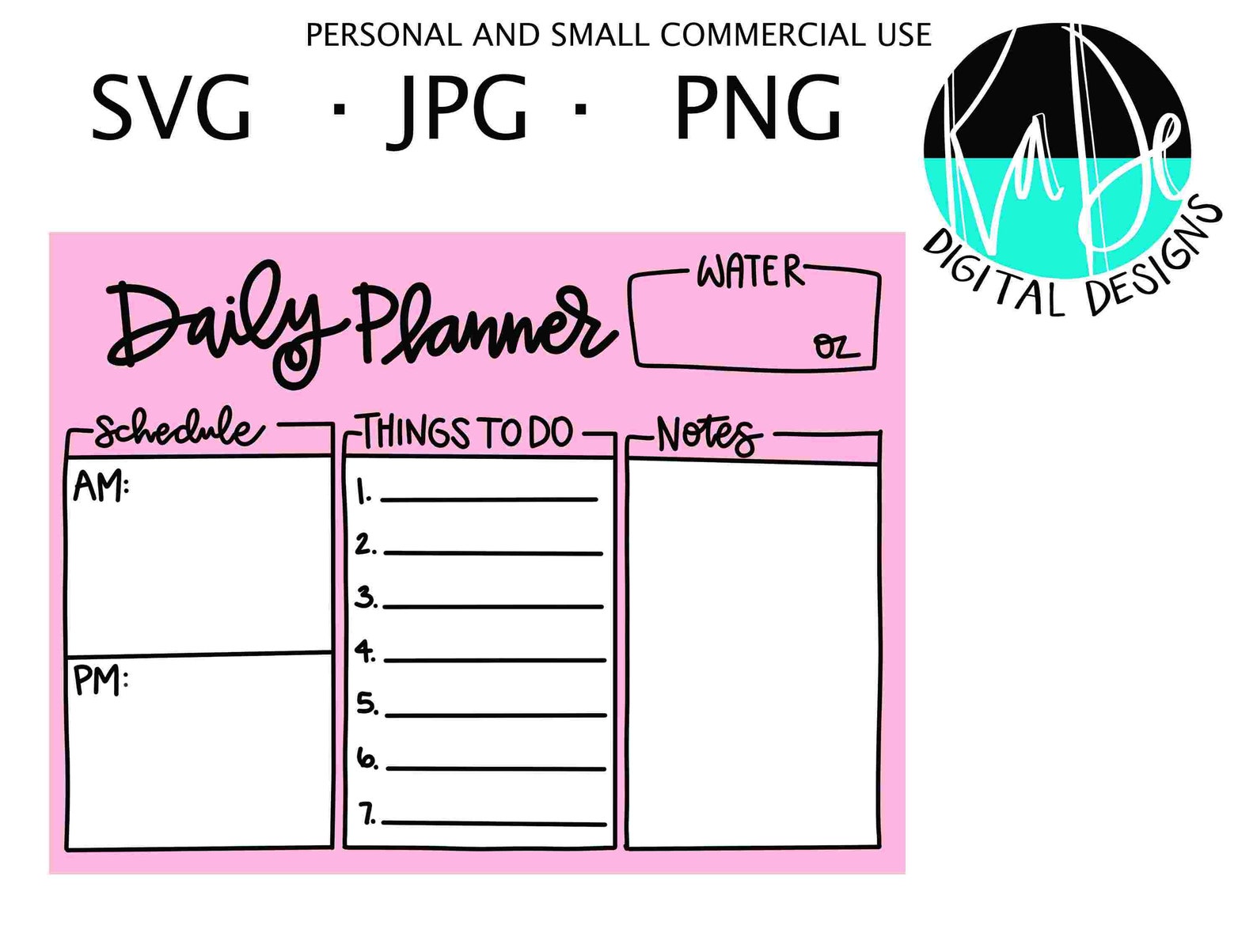 Daily Planner SVG PNG JPG Digital File Hand - Etsy