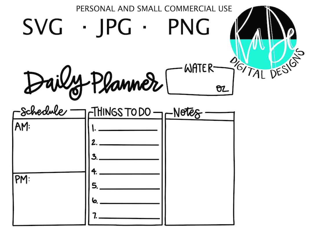 Daily Planner SVG PNG JPG Digital File Hand - Etsy