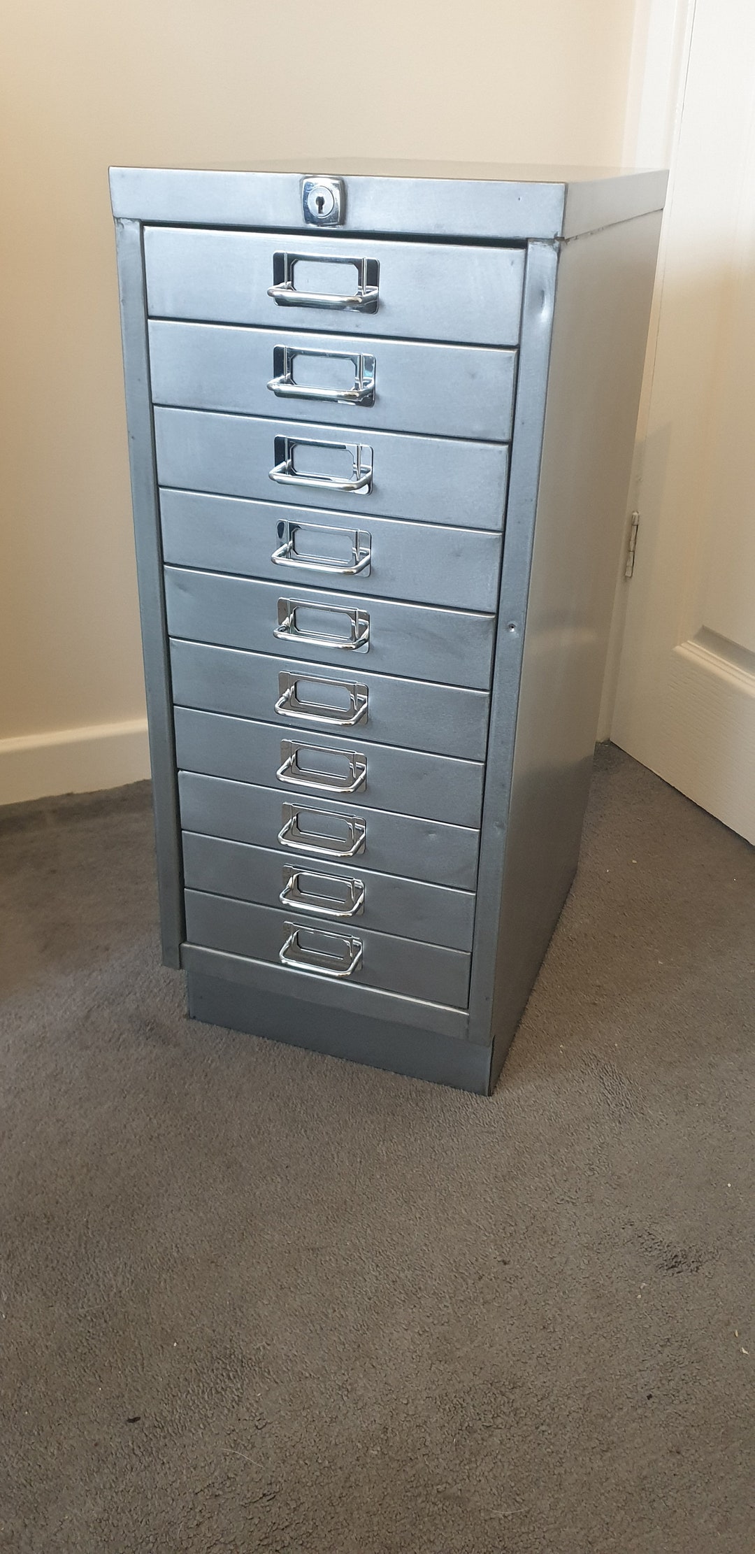 10 Drawer Lockable Filing Cabinet Stripped Sanded Back to Bare Metal ...