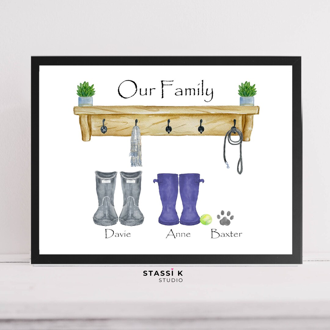 Family Welly Boot Print, Personalised Gift for Her, Gift for Family ...