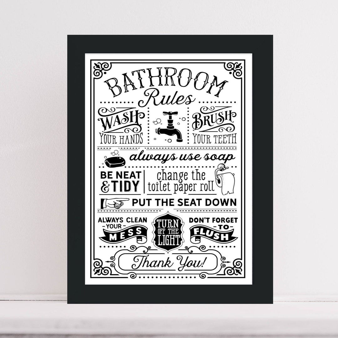 Bathroom Rules Print, Bathroom Print, Bathroom Wall Decor - Etsy