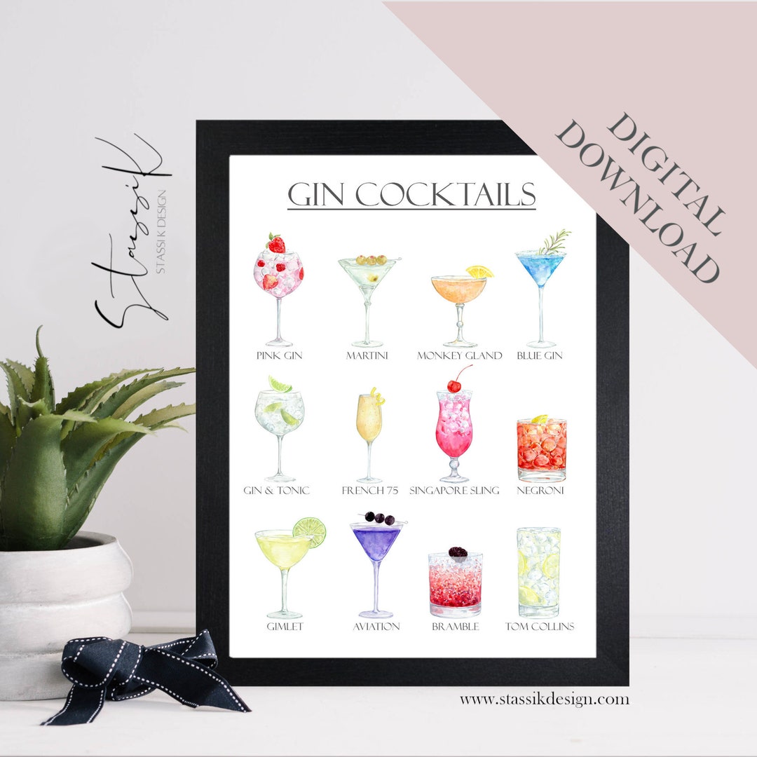 Gin Cocktails Menu Digital Download Gin Lover Gift Bar - Etsy