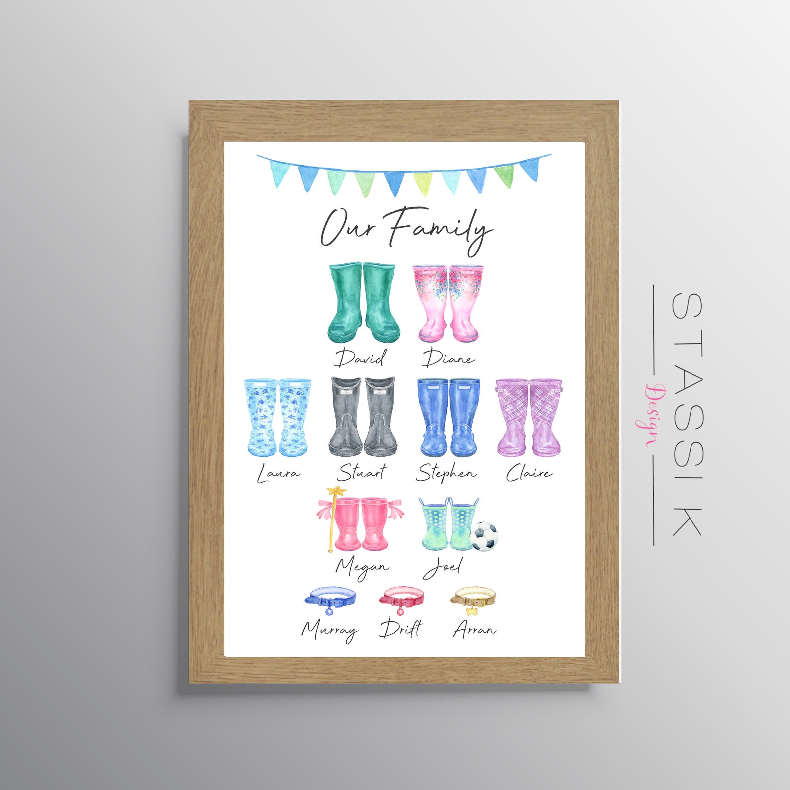 Welly Boot Family Tree Print Personalised Family Gift New | Etsy