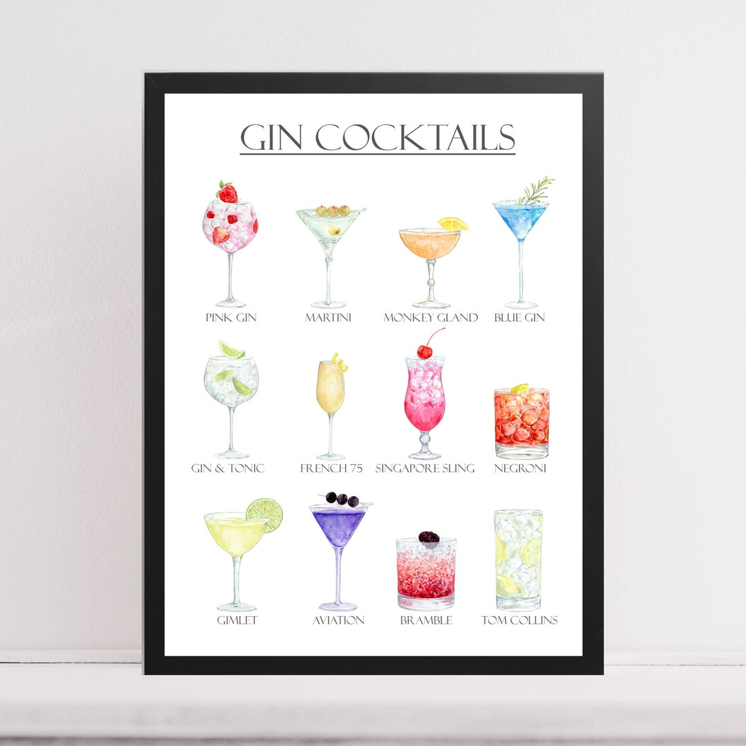 Gin Cocktails Menu Kitchen Print - Etsy