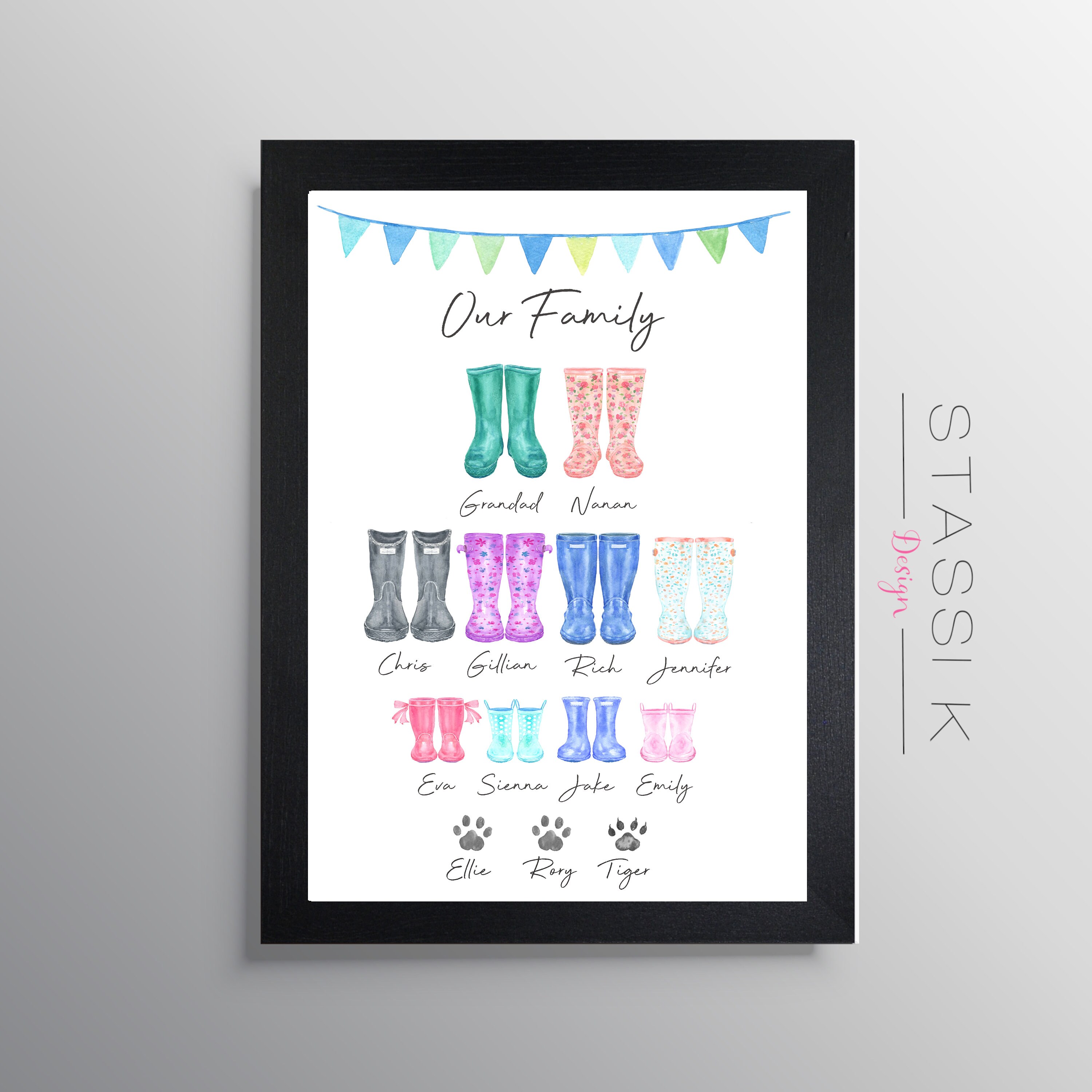 Welly Boot Family Tree Print Personalised Family Gift New | Etsy