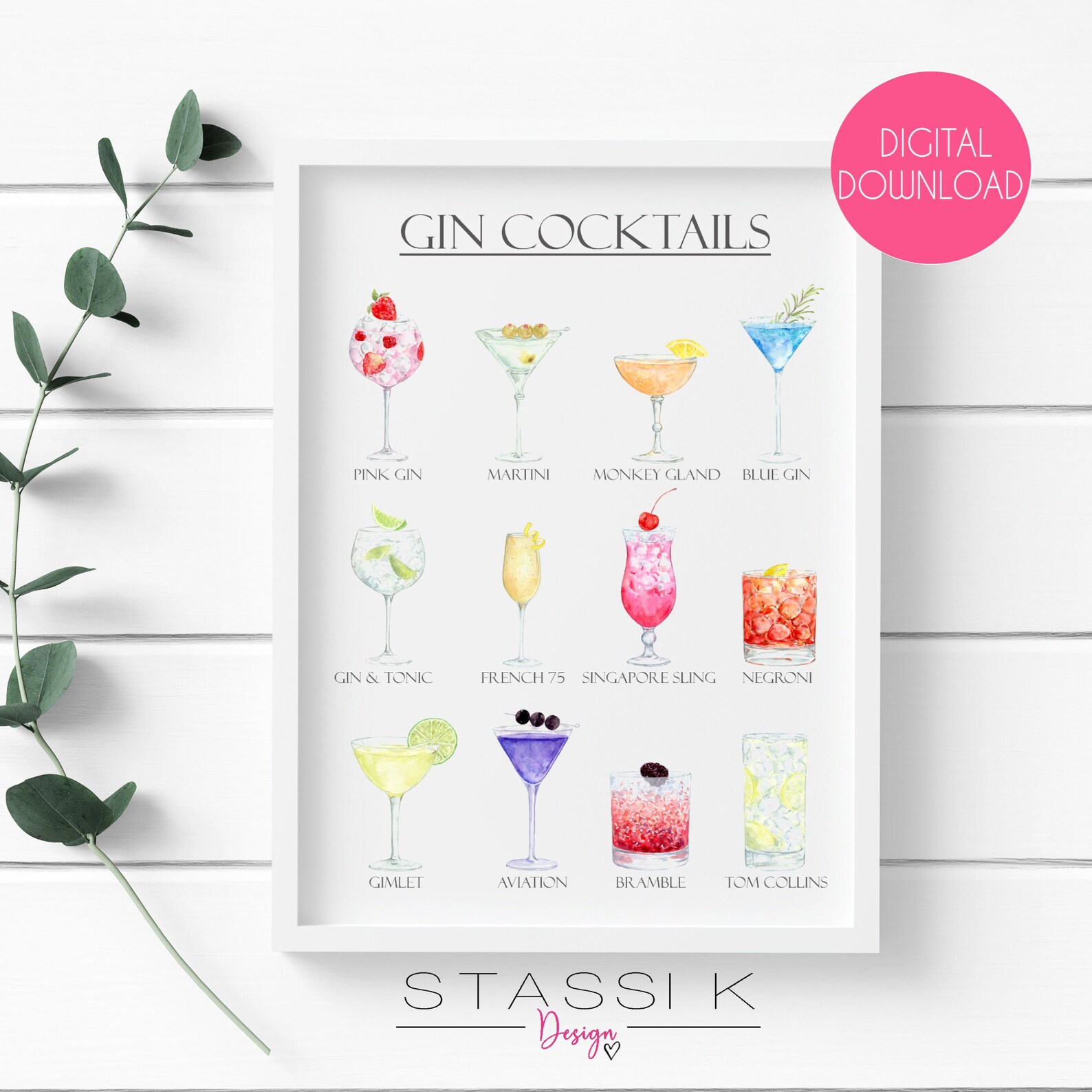 Gin Cocktails Menu Digital Download Gin Lover Gift Bar | Etsy