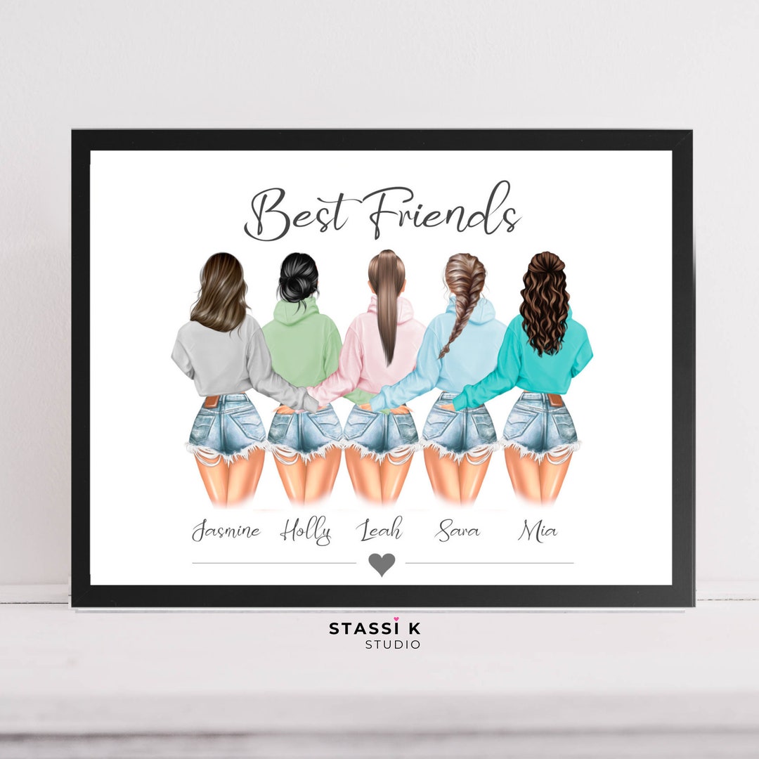 Custom Best Friends Group Gift Illustration Print - Etsy