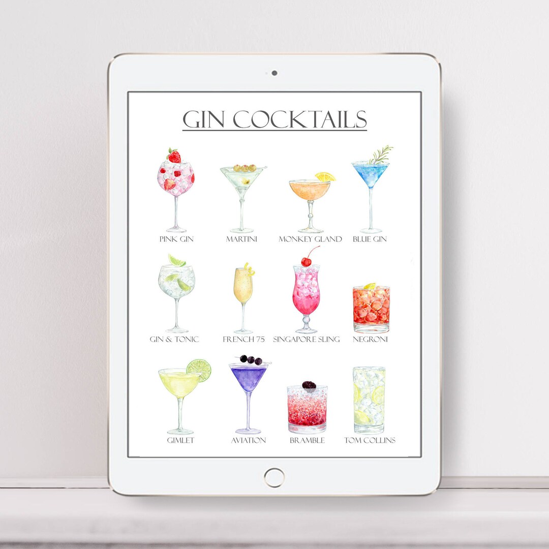Gin Cocktails Menu Digital Download Gin Lover Gift Bar - Etsy