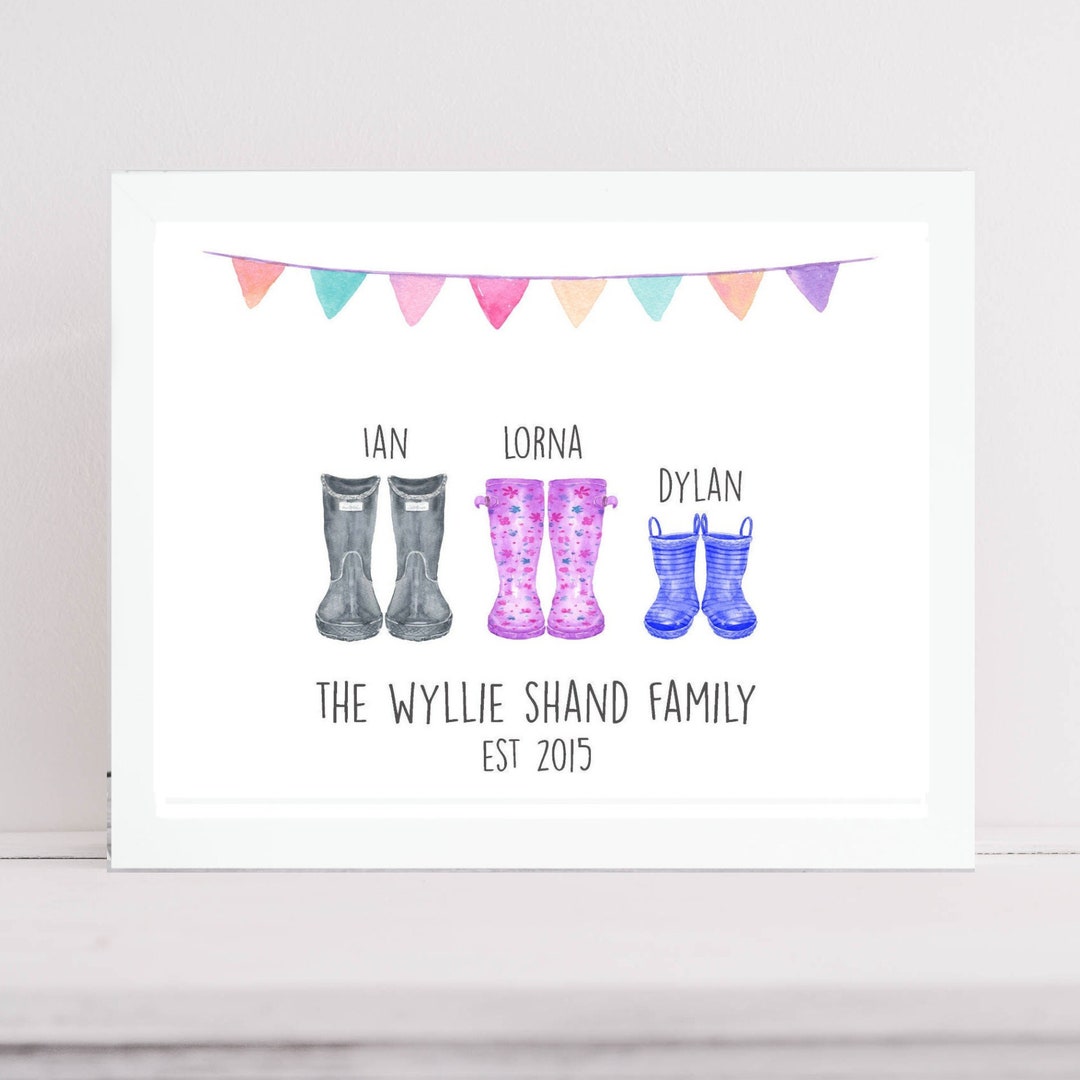 Personalised Family Wellies Print, Family Welly Print Gift, New Home ...