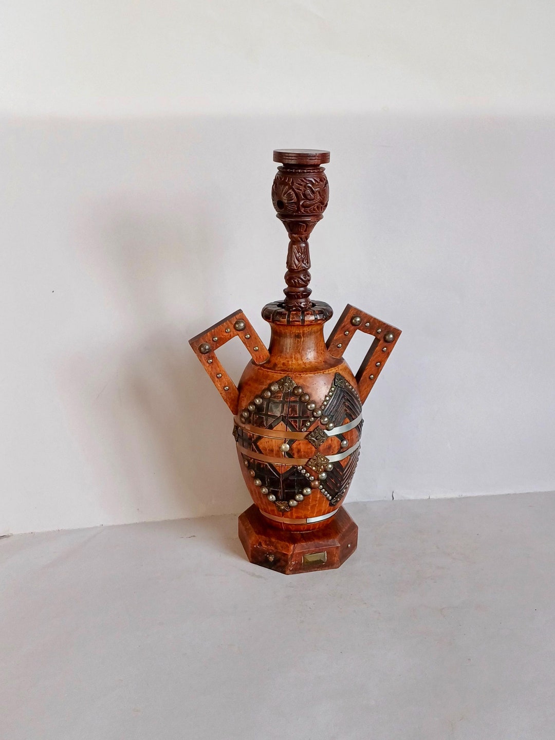 A Lovely and Rare, Wooden Jug, Made by Hand, Vintage Engraved, Vase ...