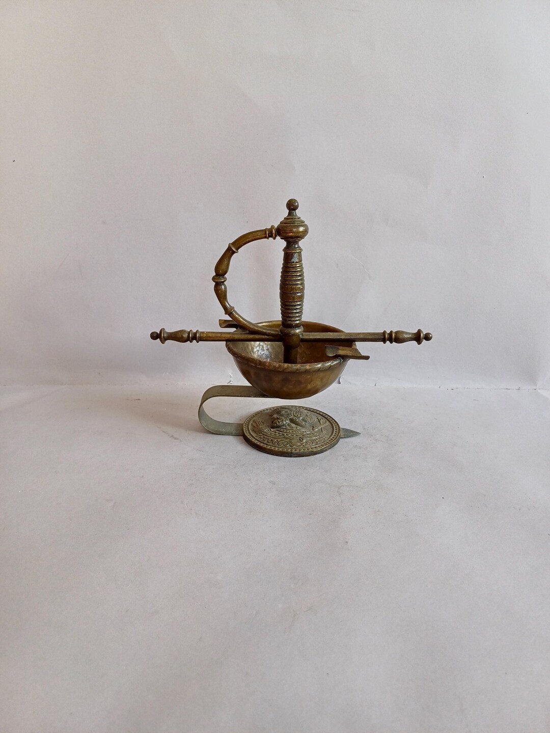 A Lovely and Unusual Brass Vintage Sword Handle Ashtray, Trinket, Coin ...