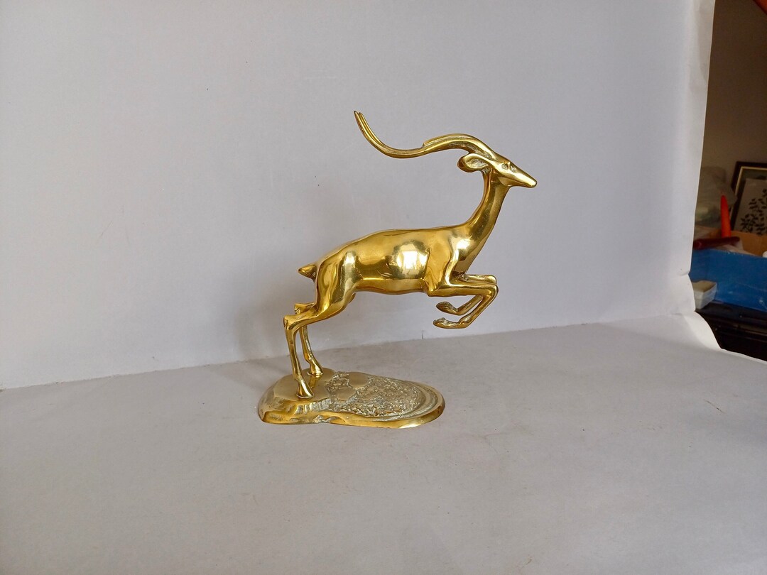 A Super Rearing Bronze or Brass Jumping Deer or Buck, Antelope on a ...