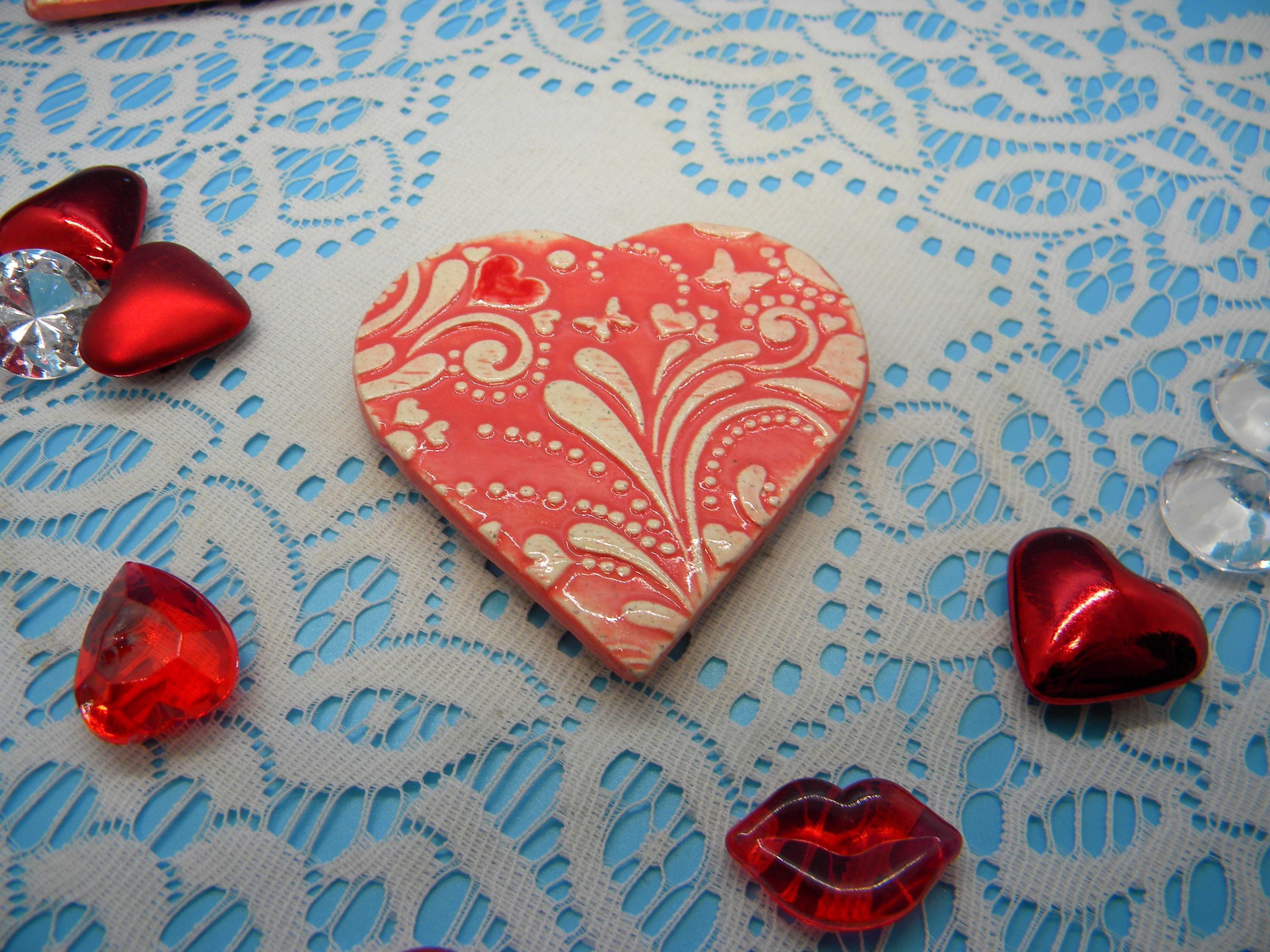 Handcrafted Pink and Cream Ceramic Heart Magnet With Floral Design - Etsy