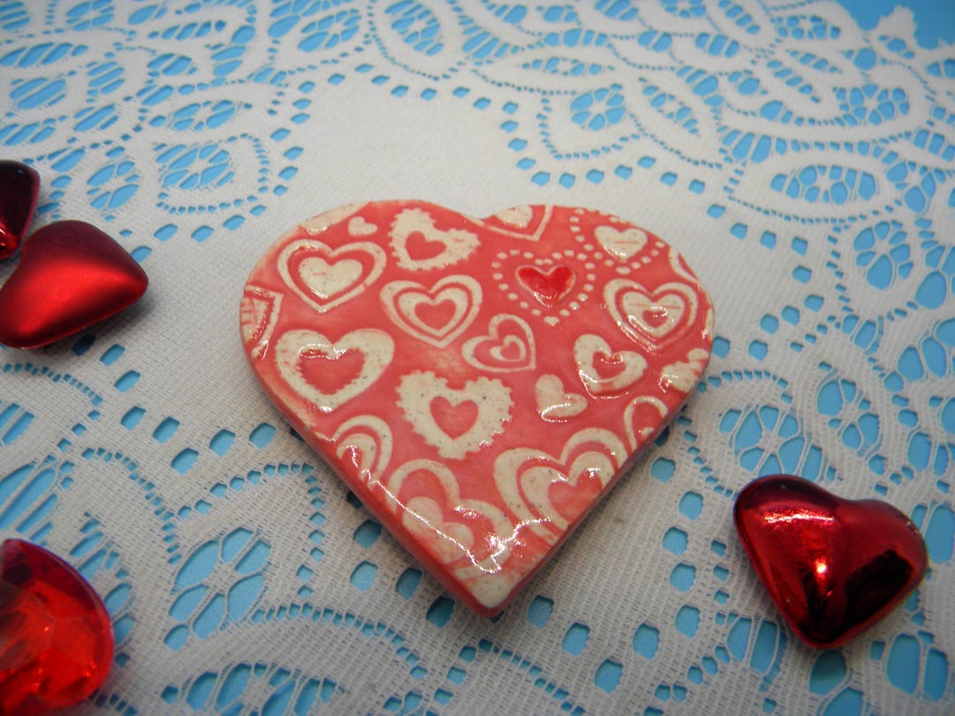 Handcrafted Pink and Cream Ceramic Heart Magnet With Floral Design - Etsy