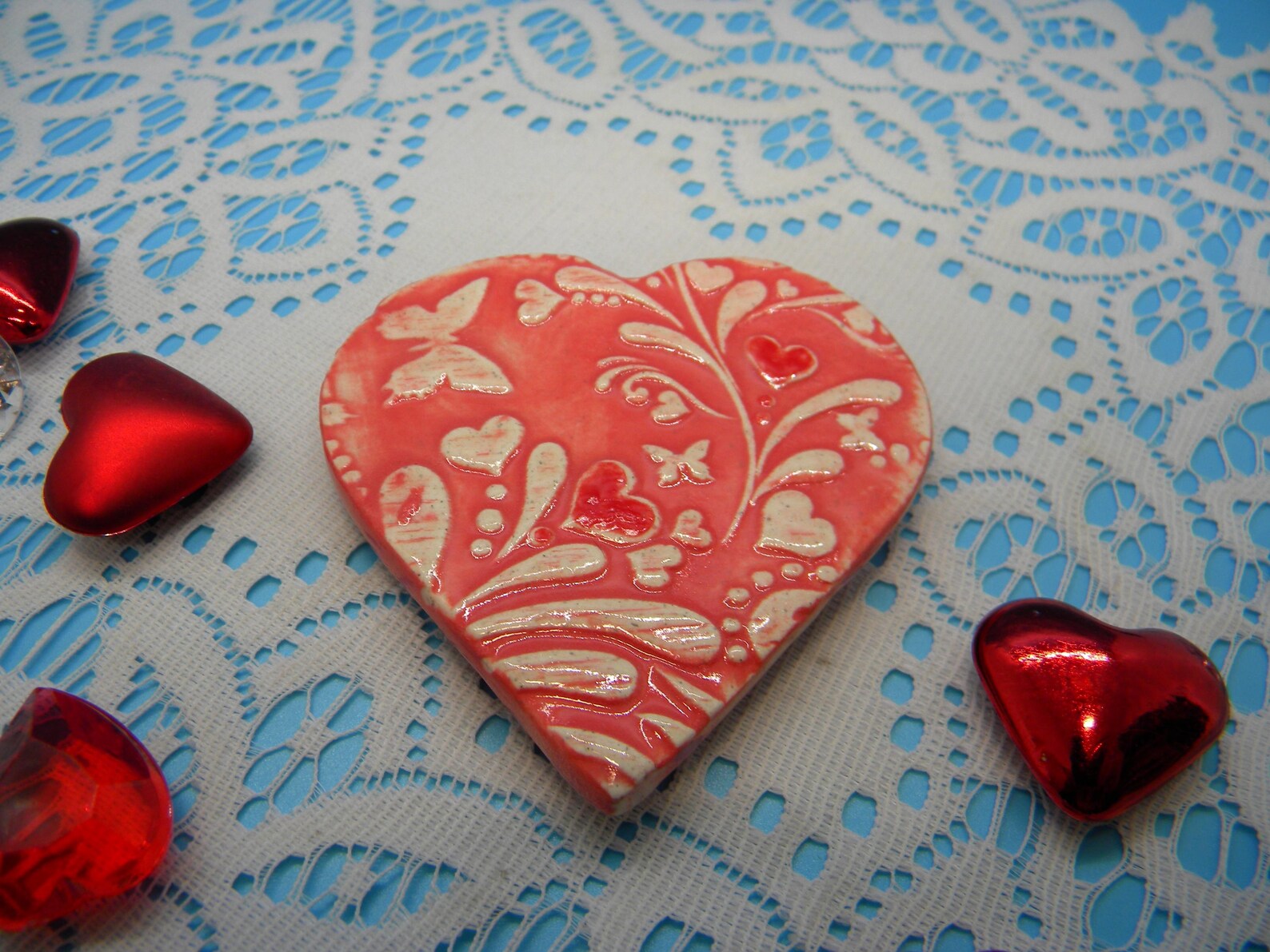 Handcrafted Pink and Cream Ceramic Heart Magnet With Floral Design - Etsy