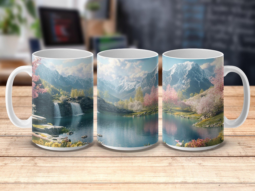 Stunning 3D Mug Wrap Design, Spring Mountain Scenery, Digital Download ...