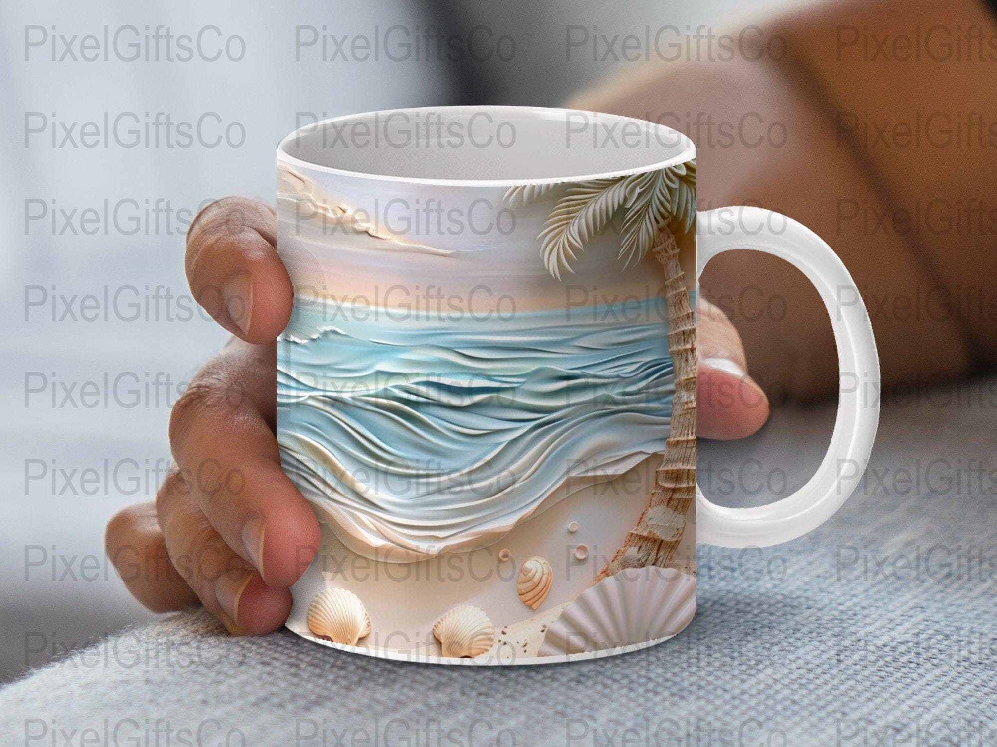 3D Ocean and Beach Themed Mug Wrap Design, Digital Download for Mugs ...