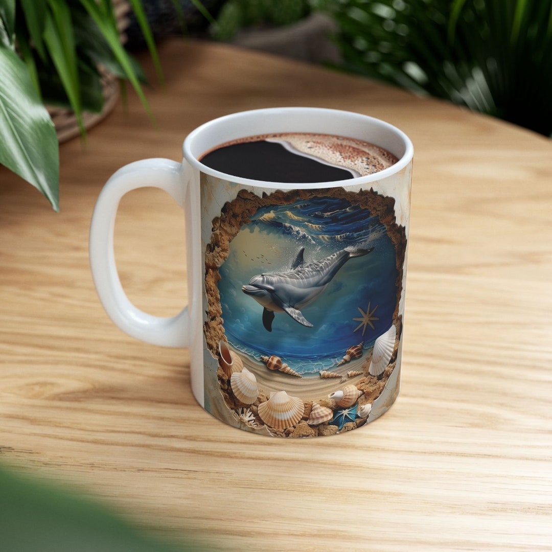 3D Seashell Mug, Dolphin Design, Ocean Theme, Beach Love Gift, Coastal ...