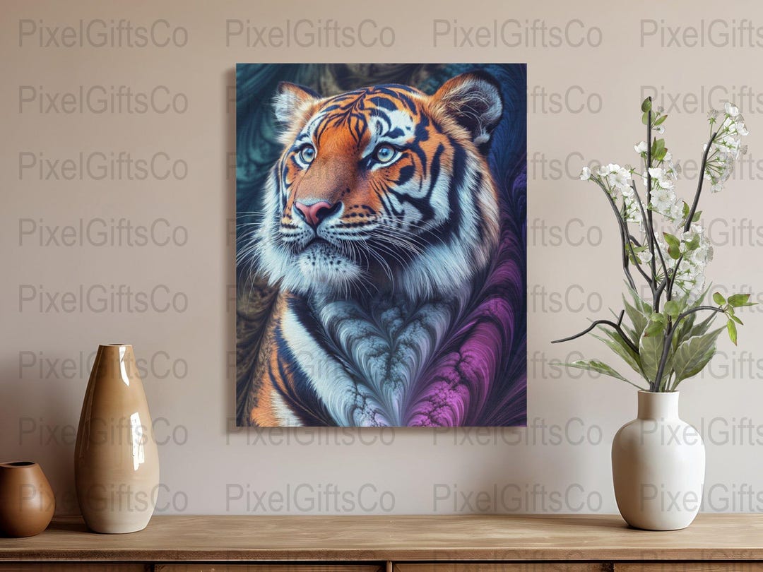 Digital Tiger Art Print, Surreal Tiger Wall Art, Vibrant Wildlife ...