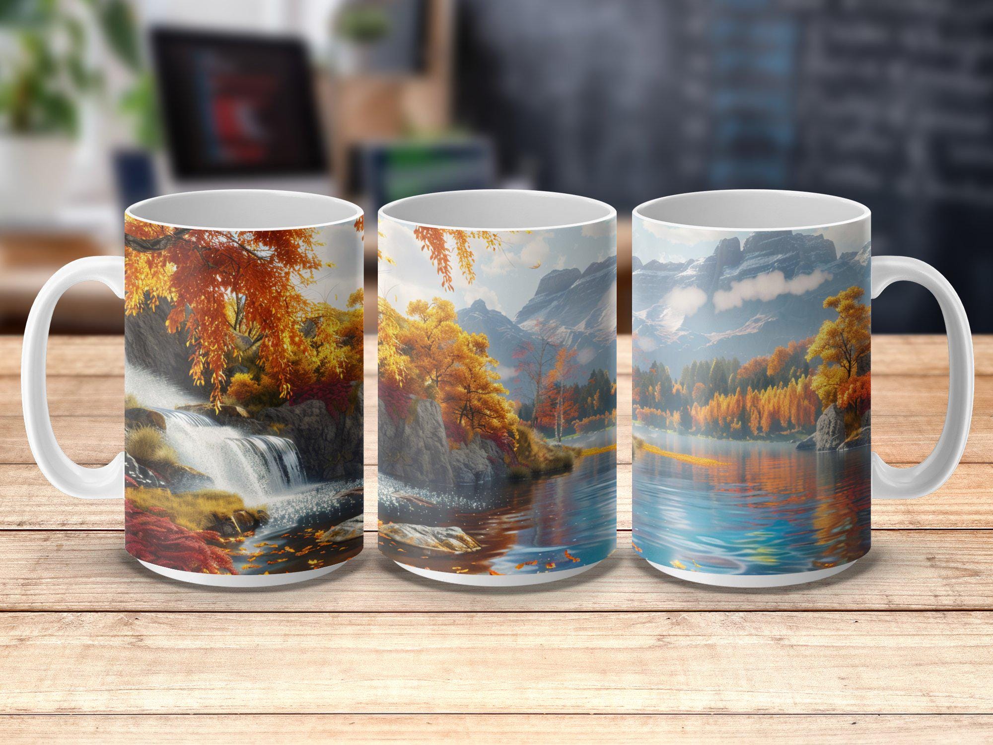 Stunning Autumn Landscape Mug Wrap, Beautiful Waterfall Mug Wrap ...