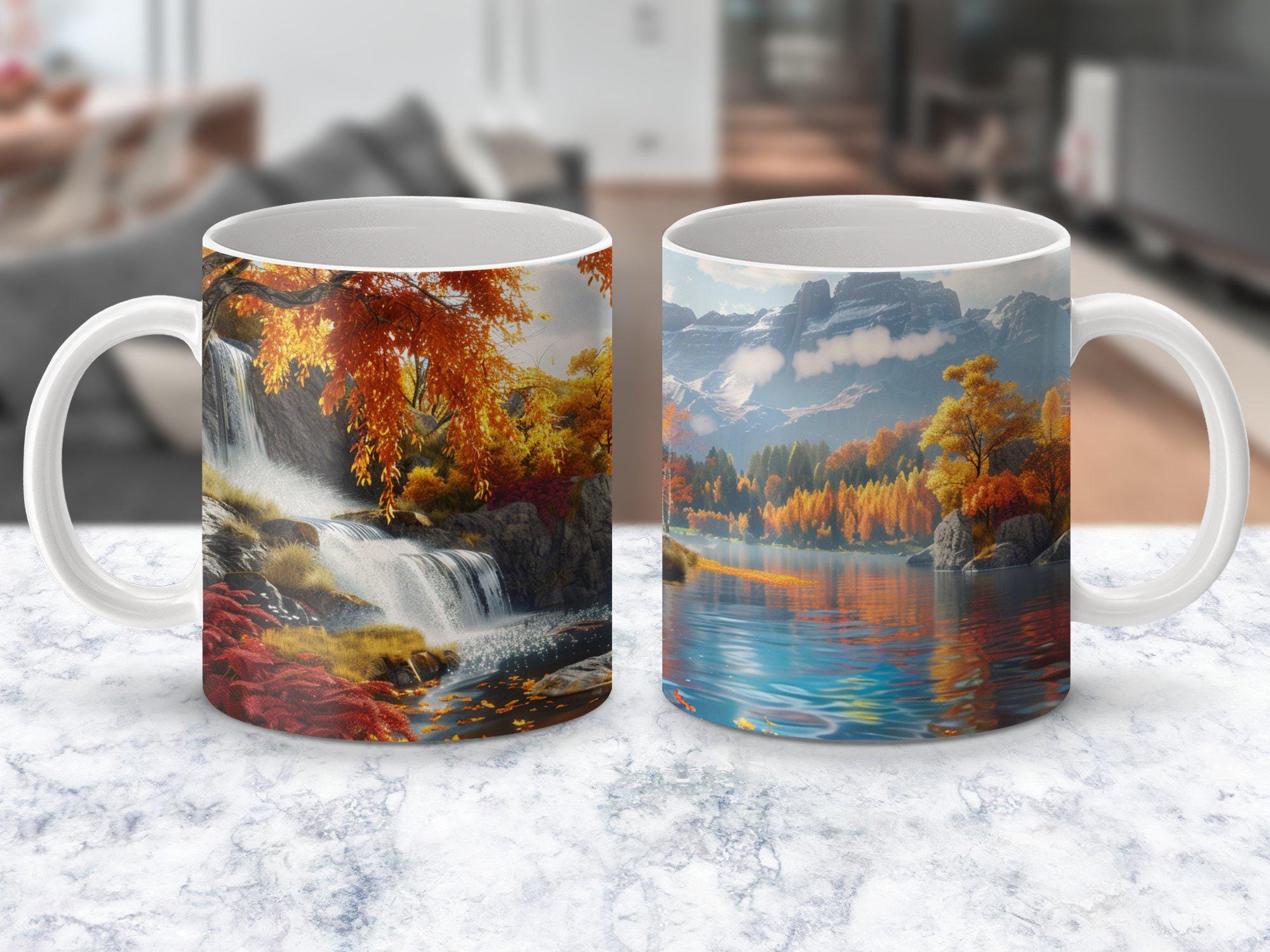 Stunning Autumn Landscape Mug Wrap, Beautiful Waterfall Mug Wrap ...