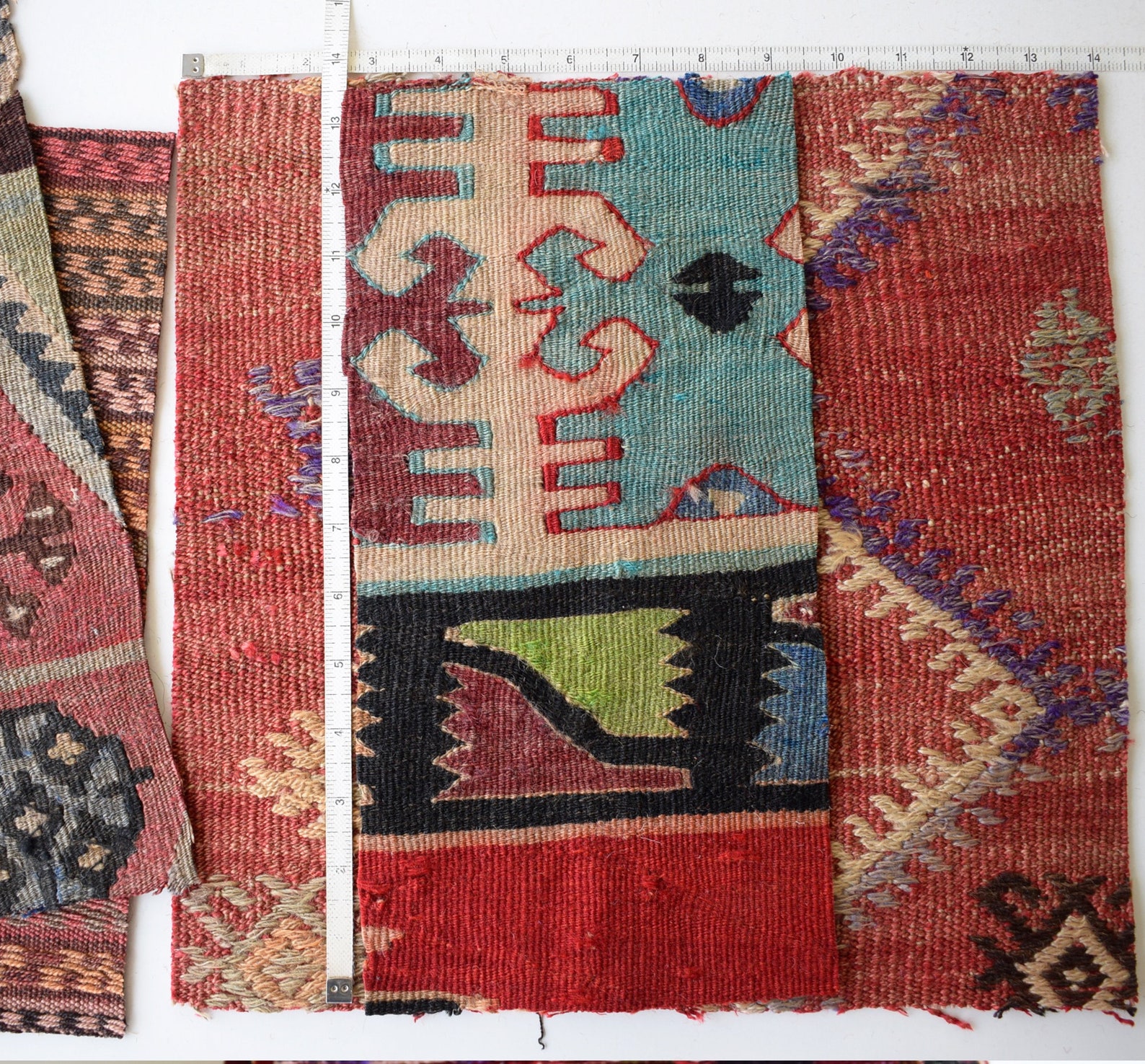 Hand Woven Natural Wool Fabric Remnants, Kilim Scraps, Ebrodered, Kilim ...