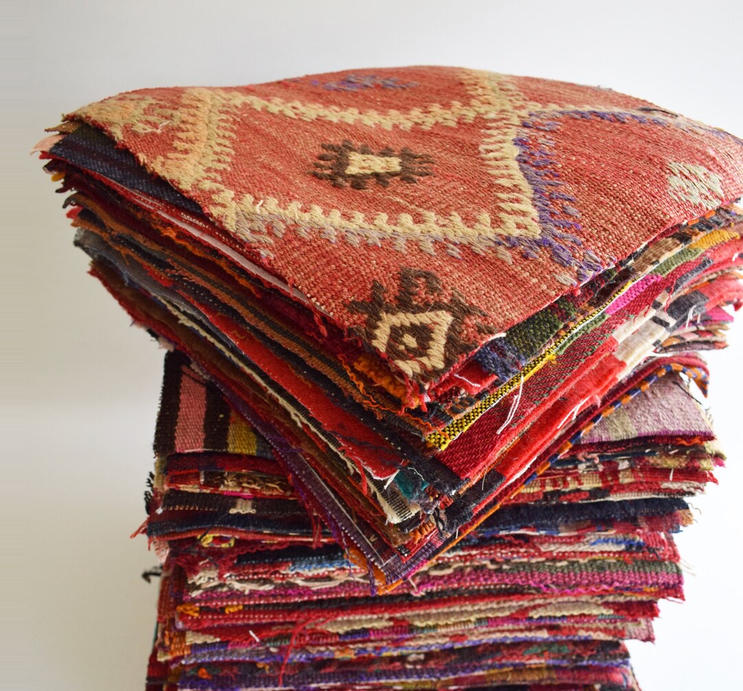 Hand Woven Natural Wool Fabric Remnants, Kilim Scraps, Ebrodered, Kilim ...