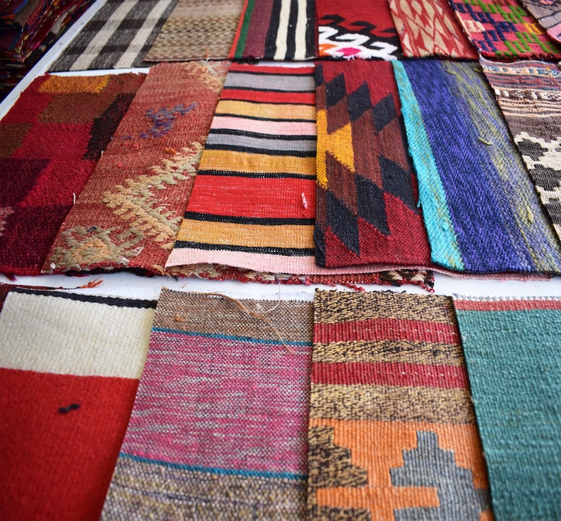 Hand Woven Natural Wool Fabric Remnants, Kilim Scraps, Ebrodered, Kilim ...