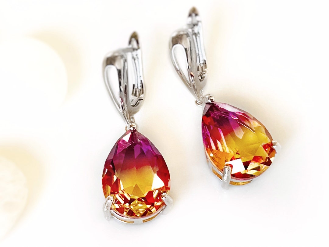 Large Bi-color Imperial Topaz Dangling Earring in 18k White Gold ... Large Bi-color Imperial Topaz Dangling Earring in 18k White Gold ...
