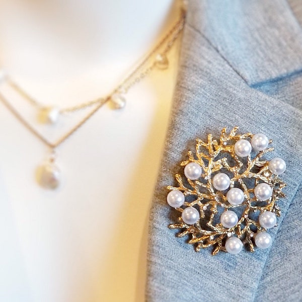 Gold Pearl Brooch - Etsy