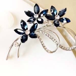 Sapphire Statement Bouquet Brooch, Dark Blue Fancy Crystal Wedding Bouquet Brooch, Gift for Her ...