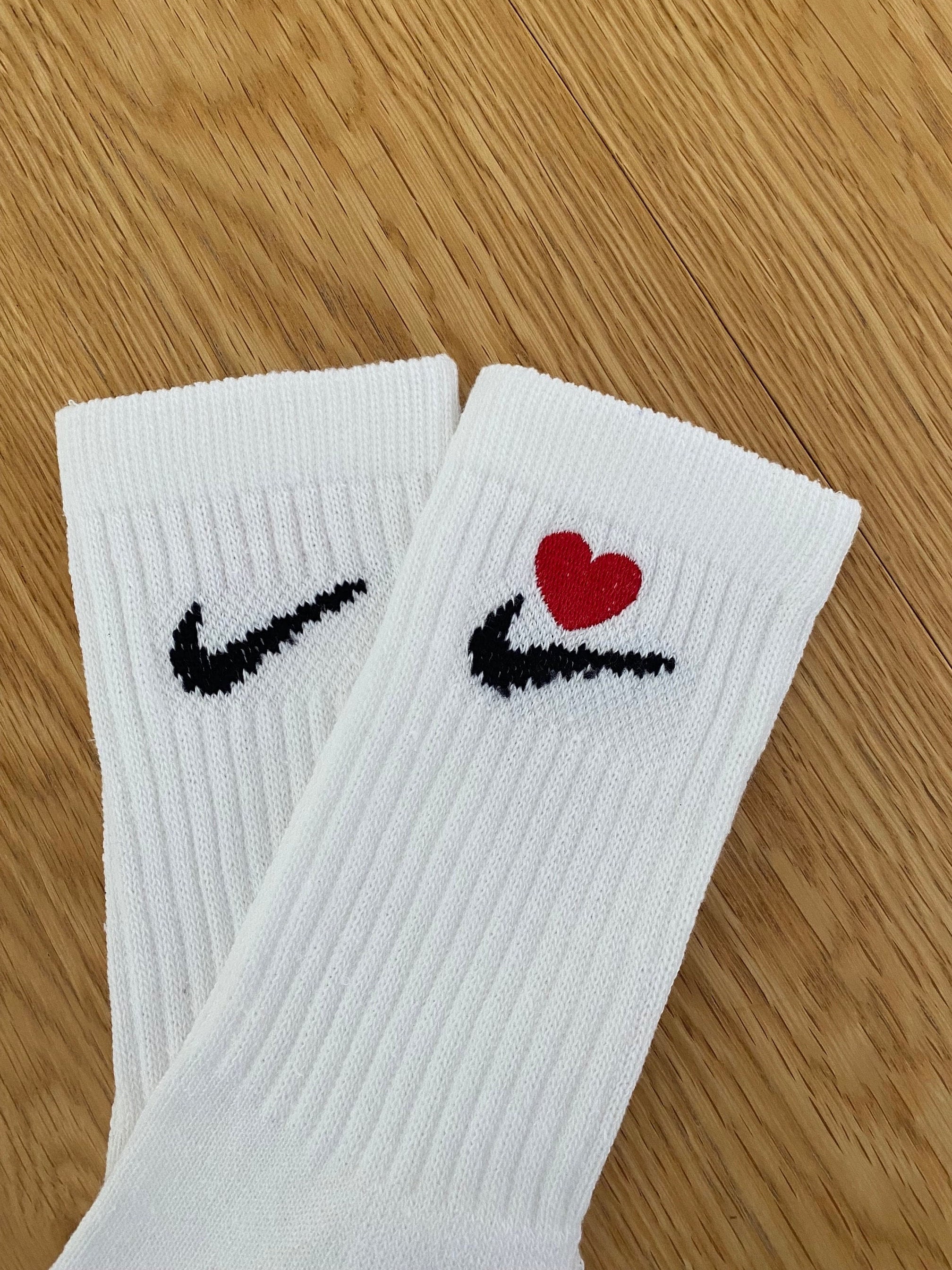 Custom Embroidered Nike Socks Heart Design - Etsy UK