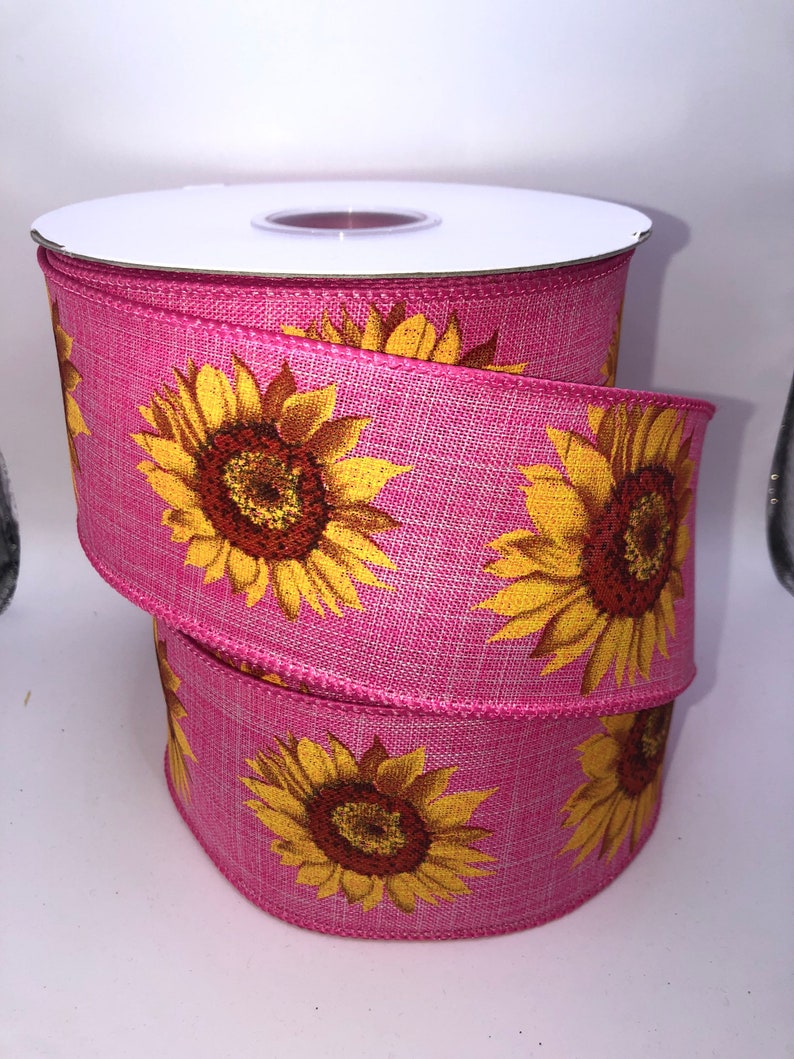 Sunflower Pink and Yellow Ribbon, 2.5 Inch, 20 Yards, Sunflower Ribbon ...