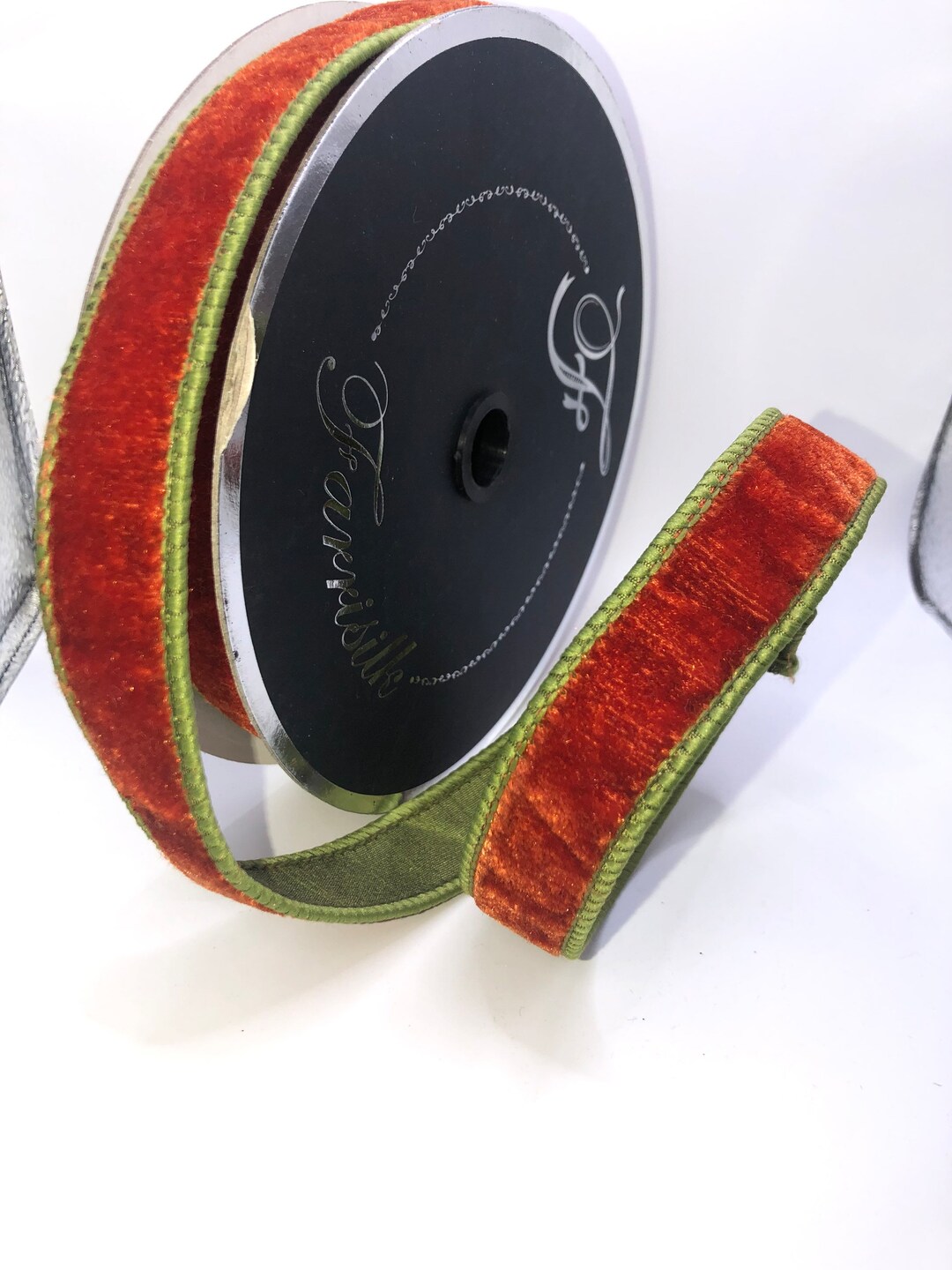 2 Toned Orange and Green Velvet Ribbon, 1 Inch, 10 Yards, Designer ...