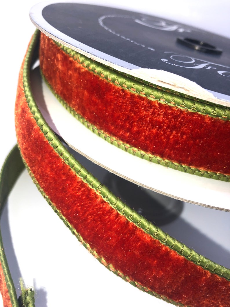 2 Toned Orange and Green Velvet Ribbon, 1 Inch, 10 Yards, Designer ...