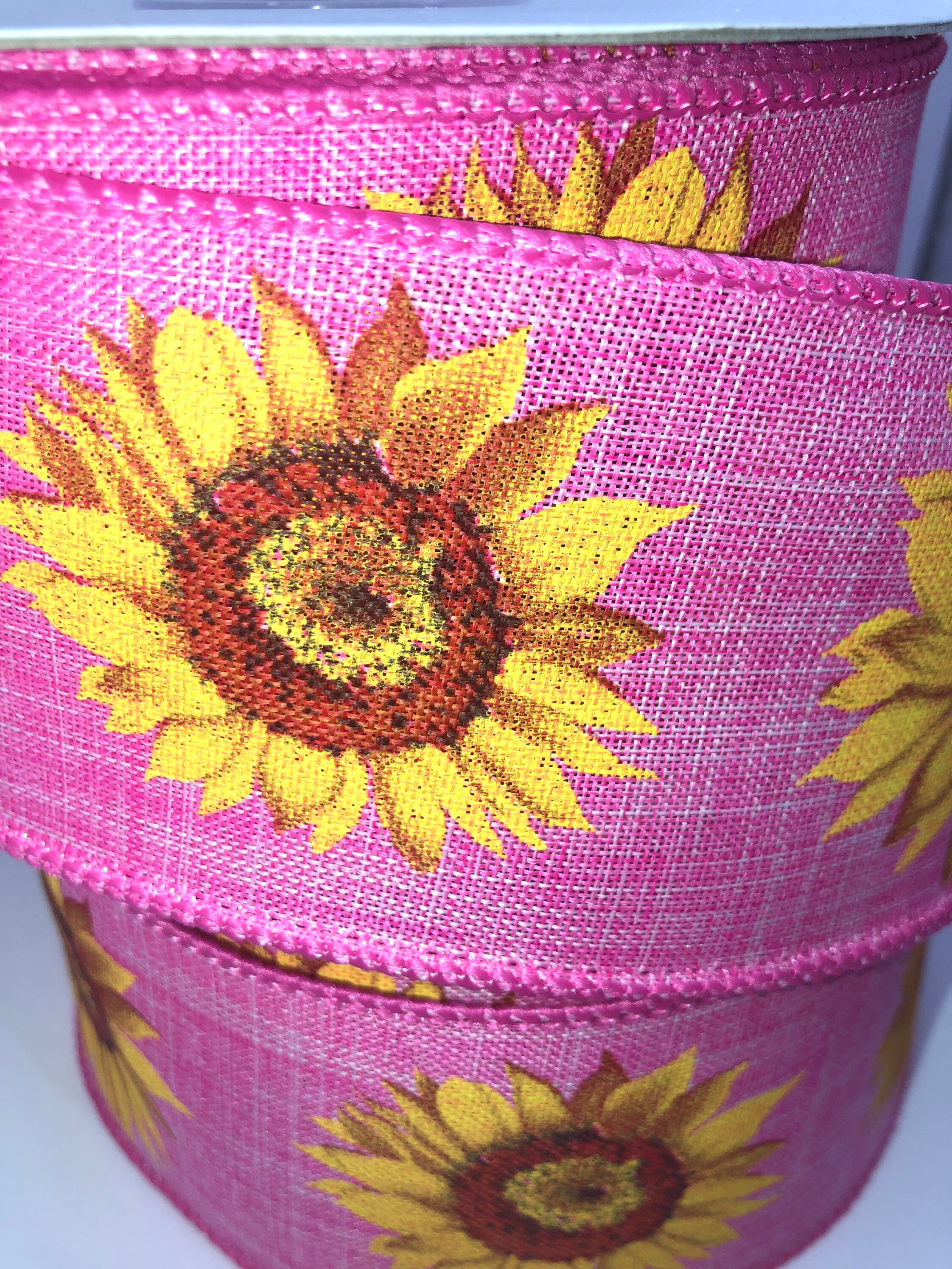 Sunflower Pink and Yellow Ribbon, 2.5 Inch, 20 Yards, Sunflower Ribbon ...