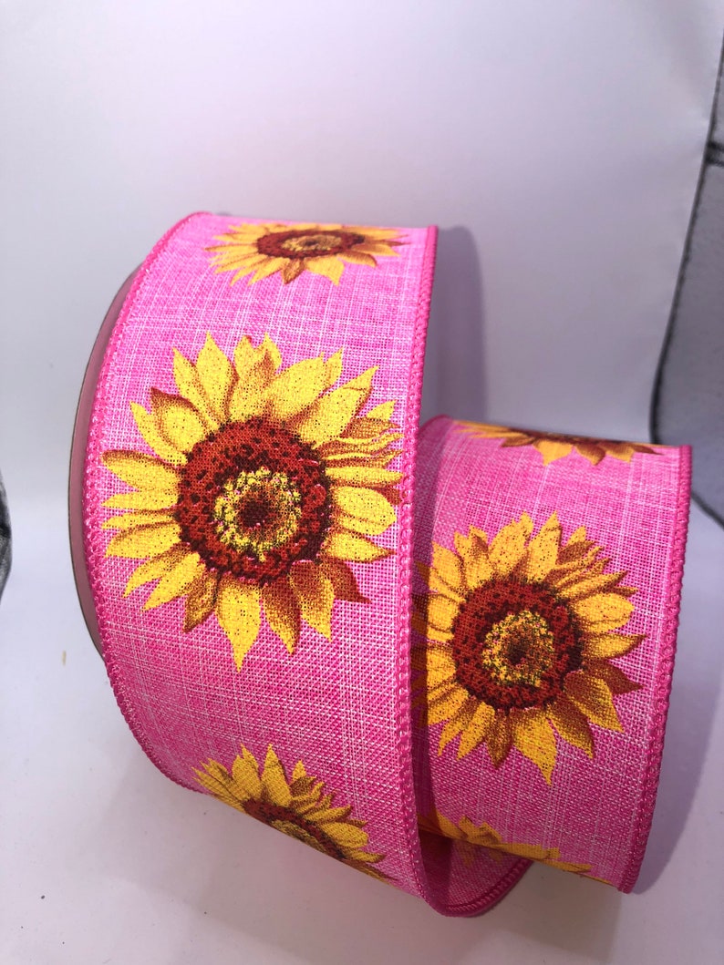 Sunflower Pink and Yellow Ribbon, 2.5 Inch, 20 Yards, Sunflower Ribbon ...