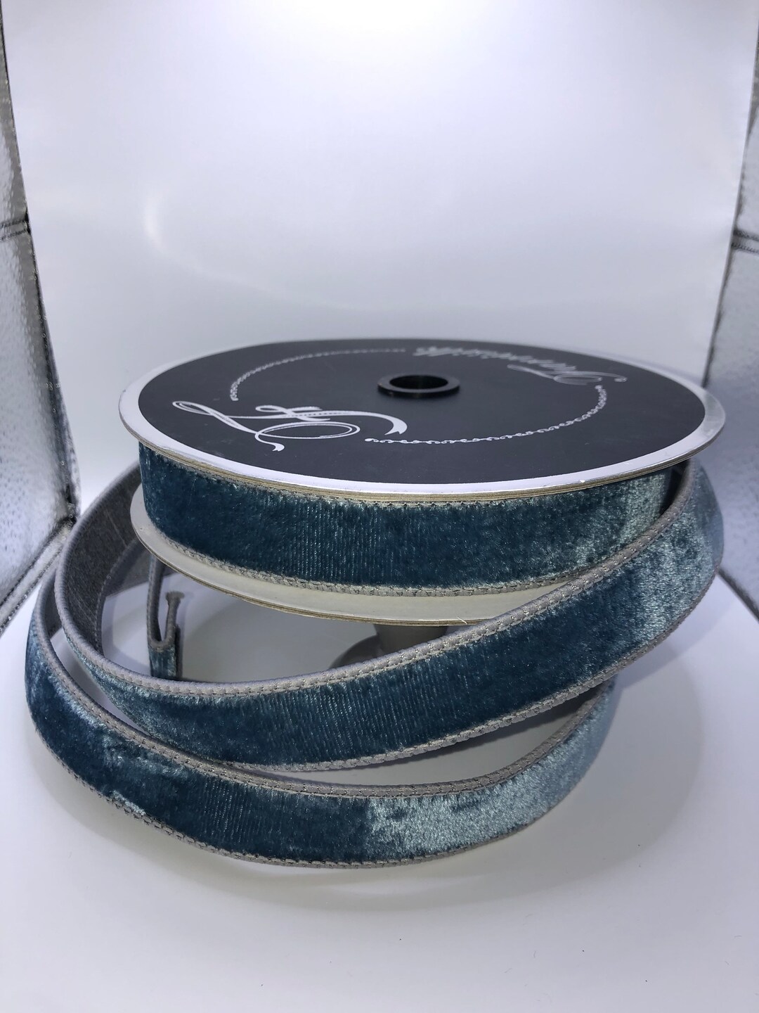 2 Toned Steel Blue Grey Velvet Ribbon, 1 Inch, 10 Yards, Designer ...