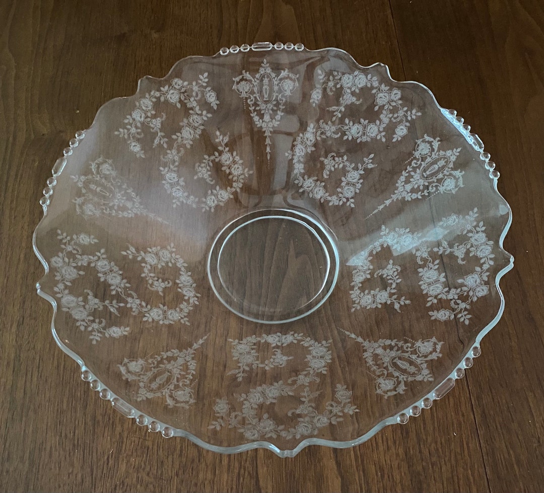Cherokee Rose Tiffin Glass Company Large Etched Glass Bowl 13" Diameter ...
