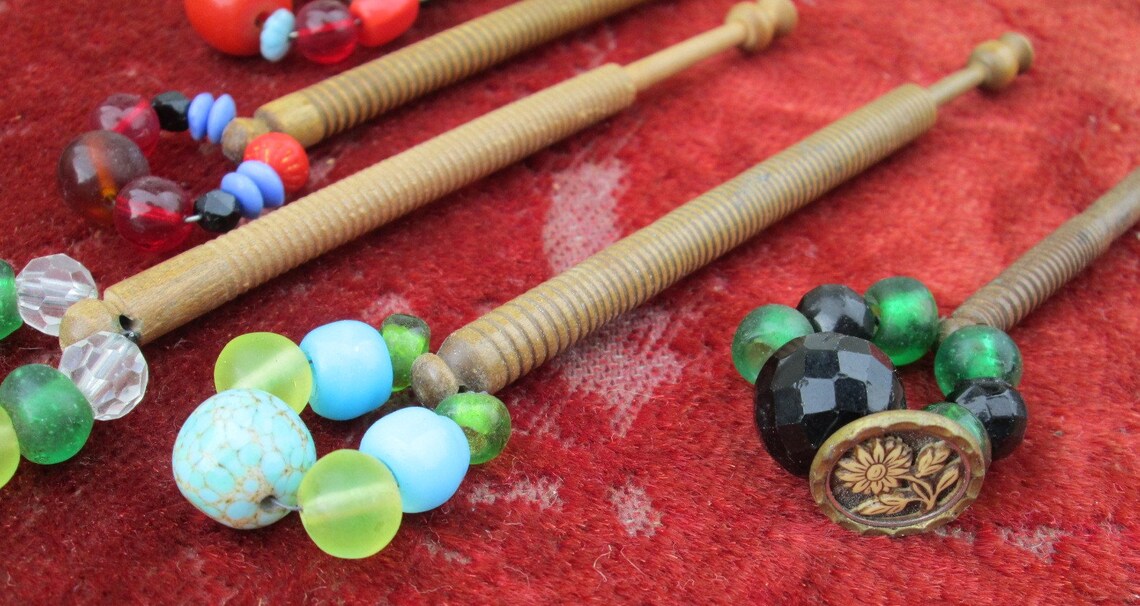 Vintage Turned Wood Bobbin Lace Bobbins With Beads Set of 6 - Etsy
