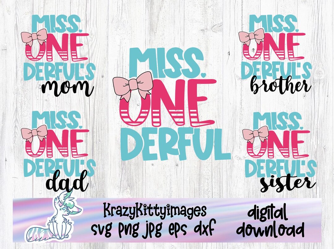 Miss One Derful SVG, Miss One Derful Family Bundle SVG, First Year Girl ...